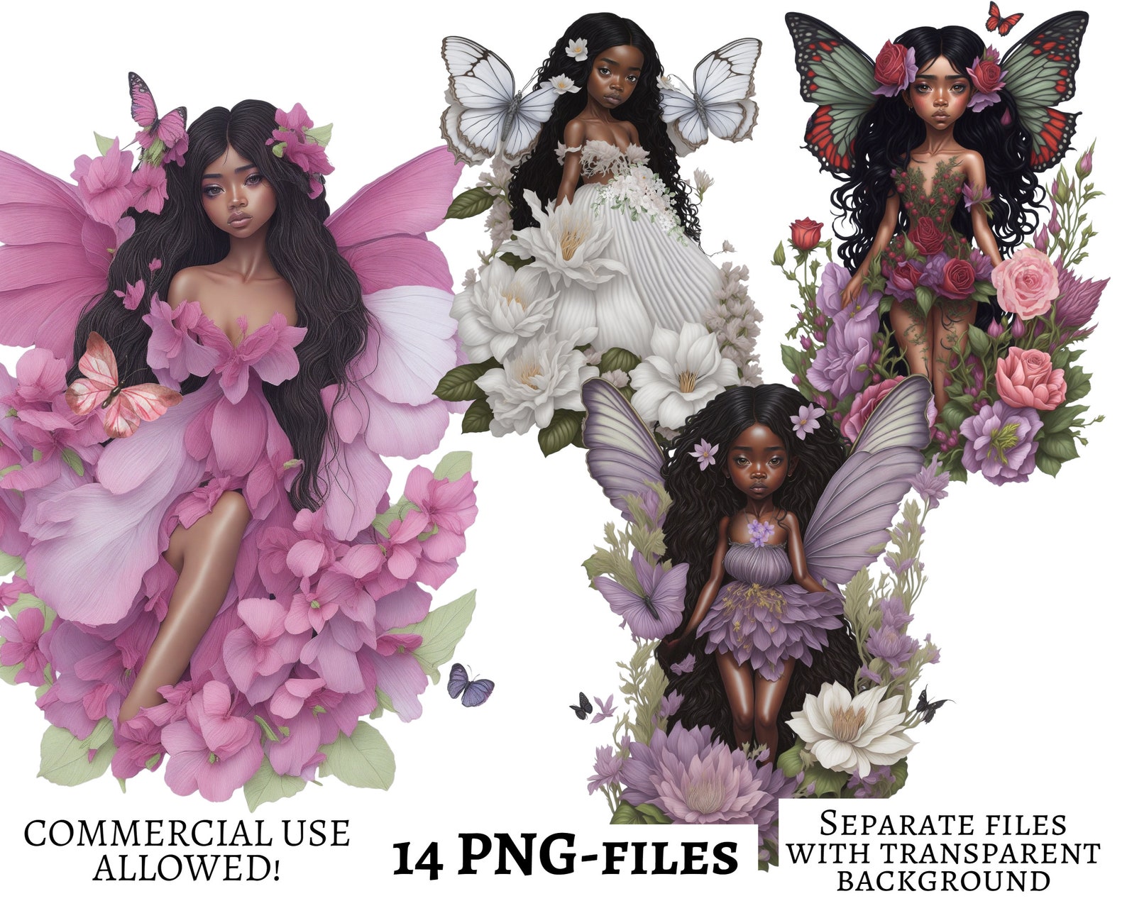 Butterfly Fairies Dark Skin CLIPART PNG Files, Commercial Use ...
