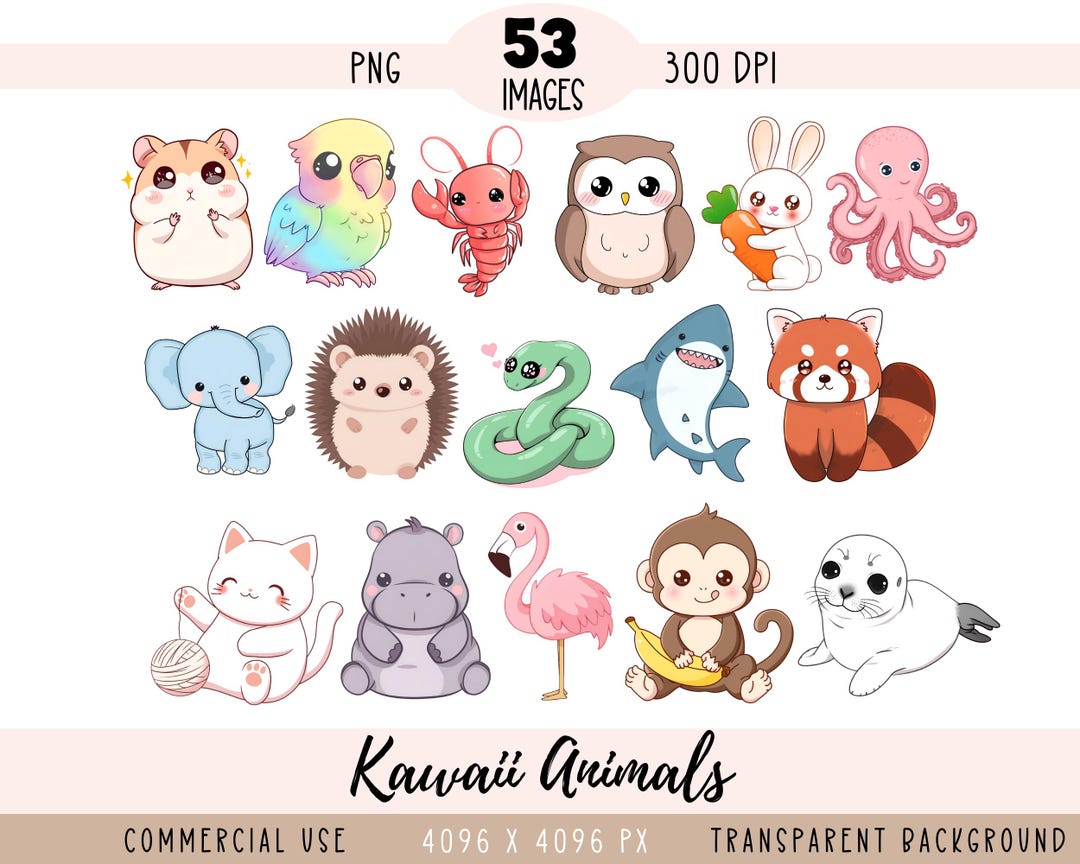 Kawaii Animals CLIPART PNG Files, Nursery Baby Animal Downloadable ...