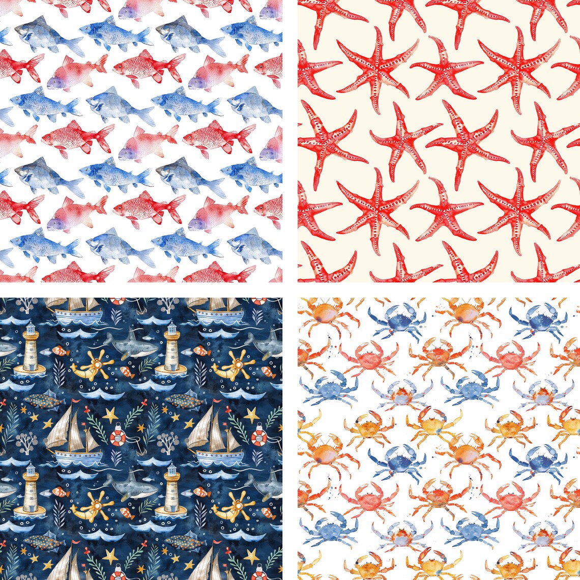 Nautical Pattern Digital Papers JPG, Seamless Crafting Paper ...