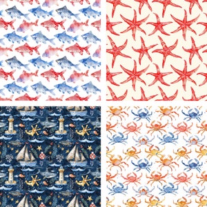 Nautical Pattern Digital Papers JPG, Seamless Crafting Paper ...