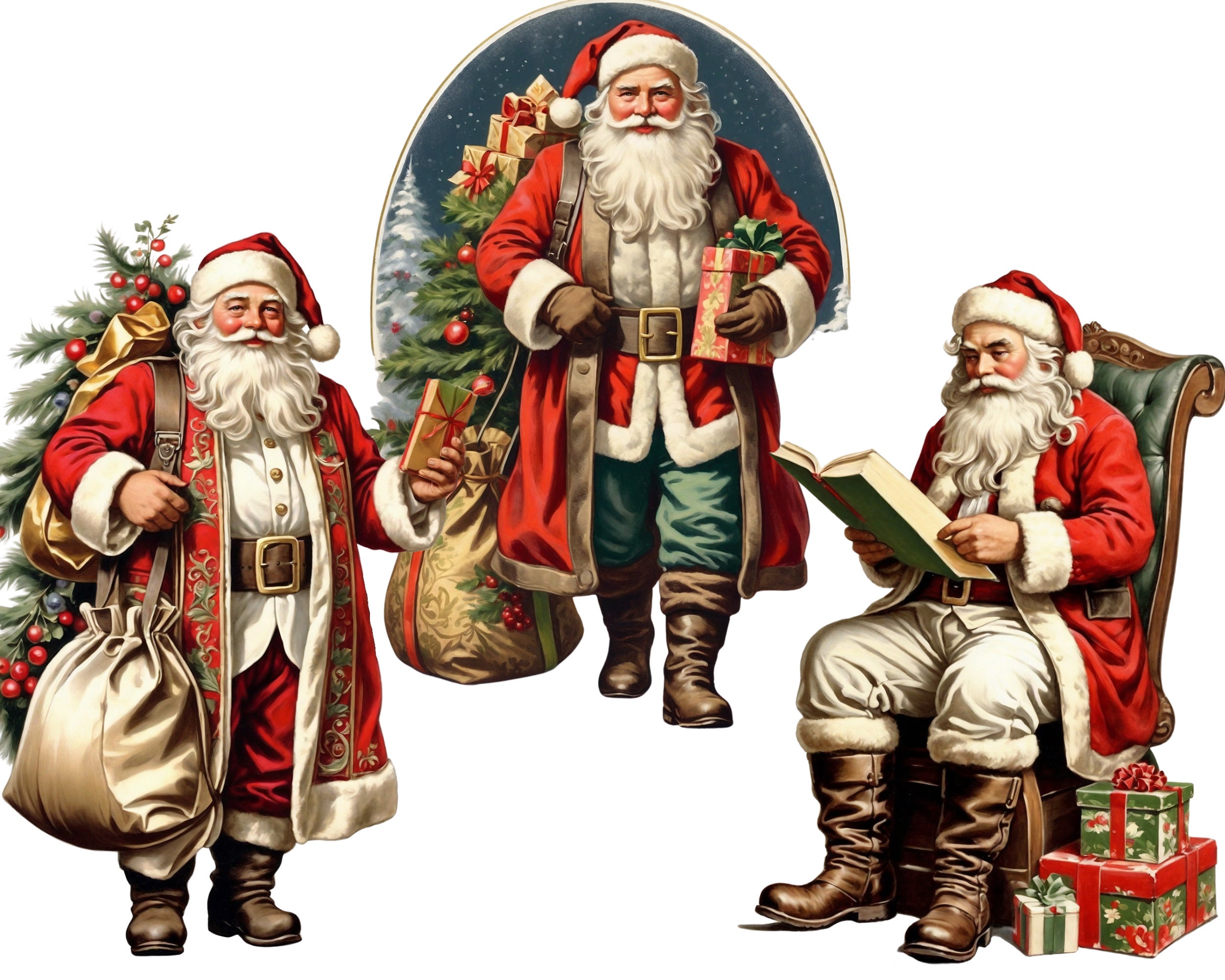 Vintage Santa Claus CLIPART PNG Files, Commercial Use Transparent ...