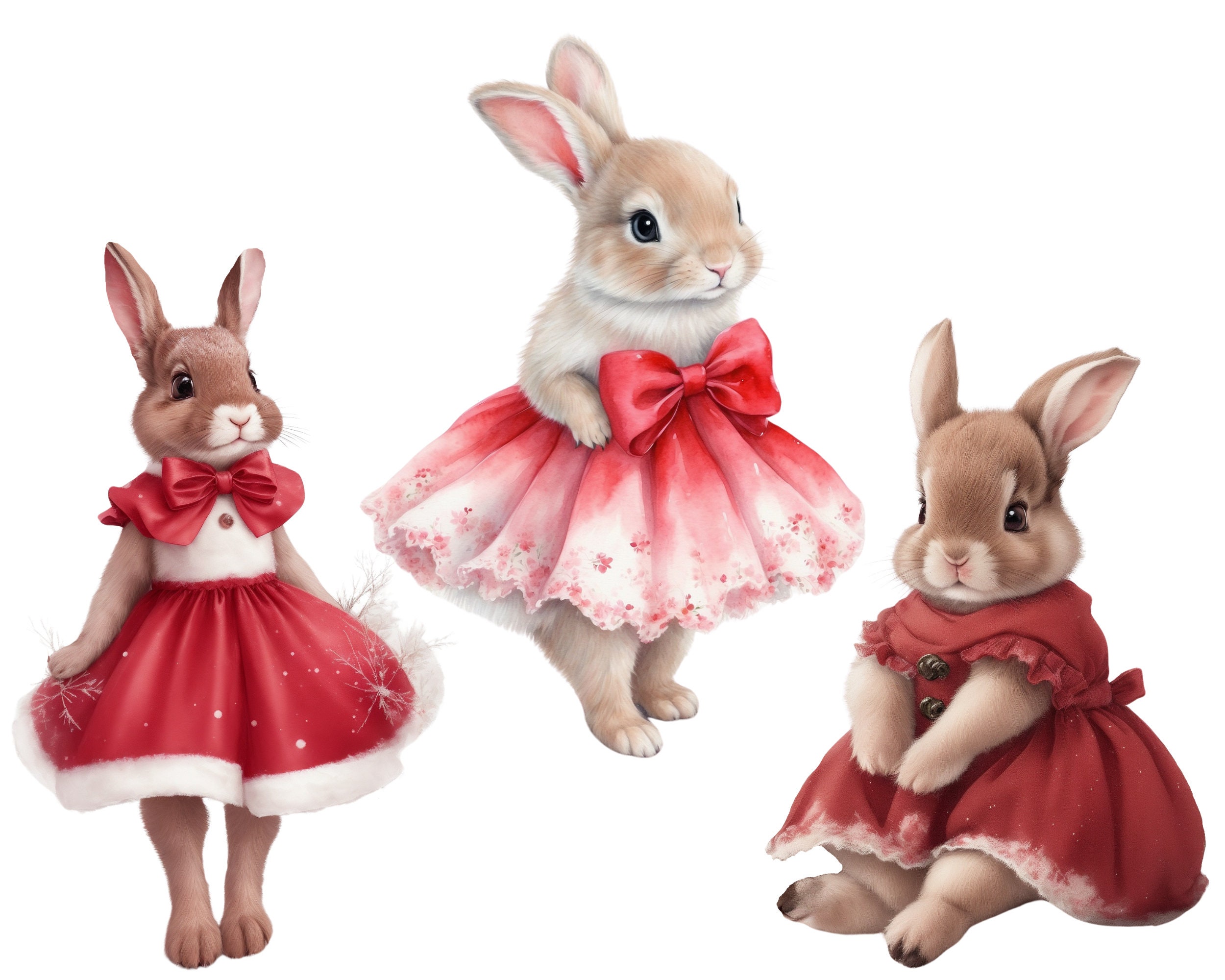 Christmas Bunny CLIPART PNG Files Commercial Use Transparent - Etsy