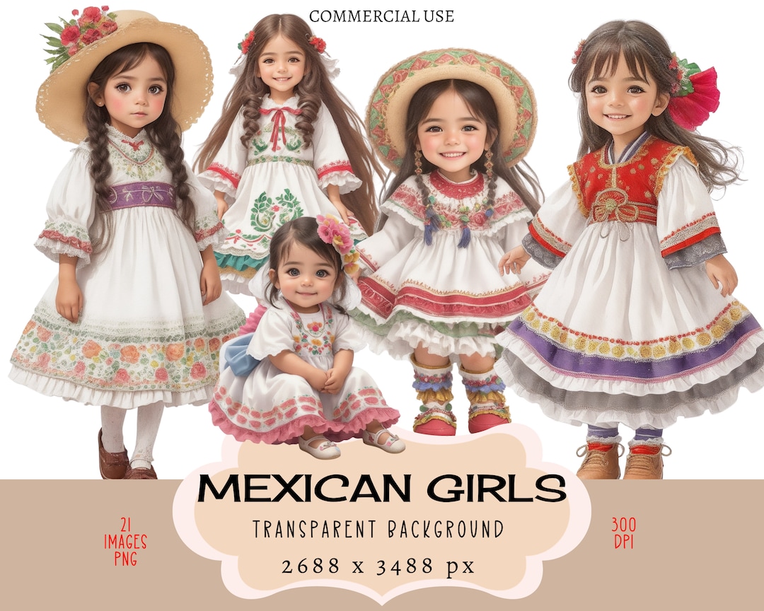 Little Mexican Girls CLIPART PNG Files Commercial Use Transparent ...