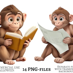 Reading Monkey CLIPART PNG Files, Studying Animal, Commercial Use ...