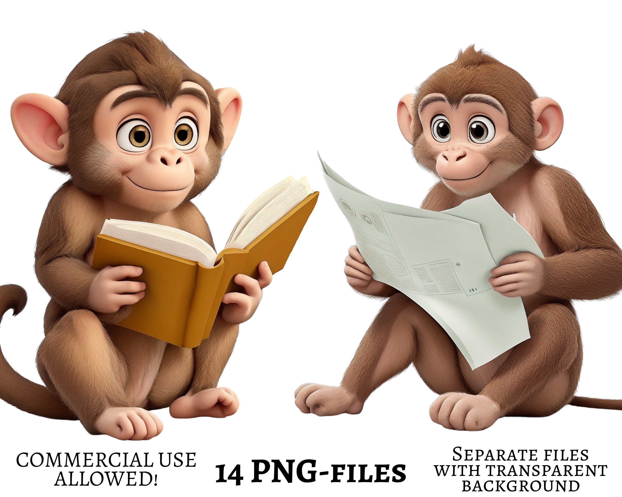 Reading Monkey CLIPART PNG Files Commercial Use Transparent Background ...