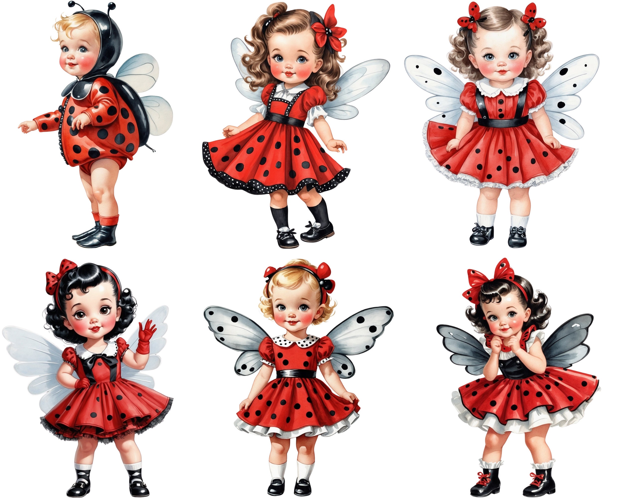 Ladybug Girls CLIPART PNG Files Commercial Use Transparent Background ...