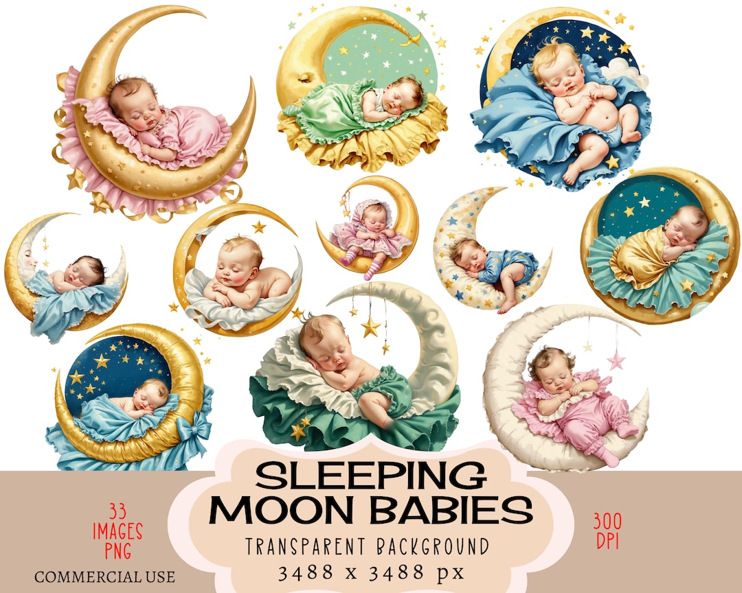 Sleeping Baby on the Moon CLIPART PNG Files, Commercial Use Transparent ...