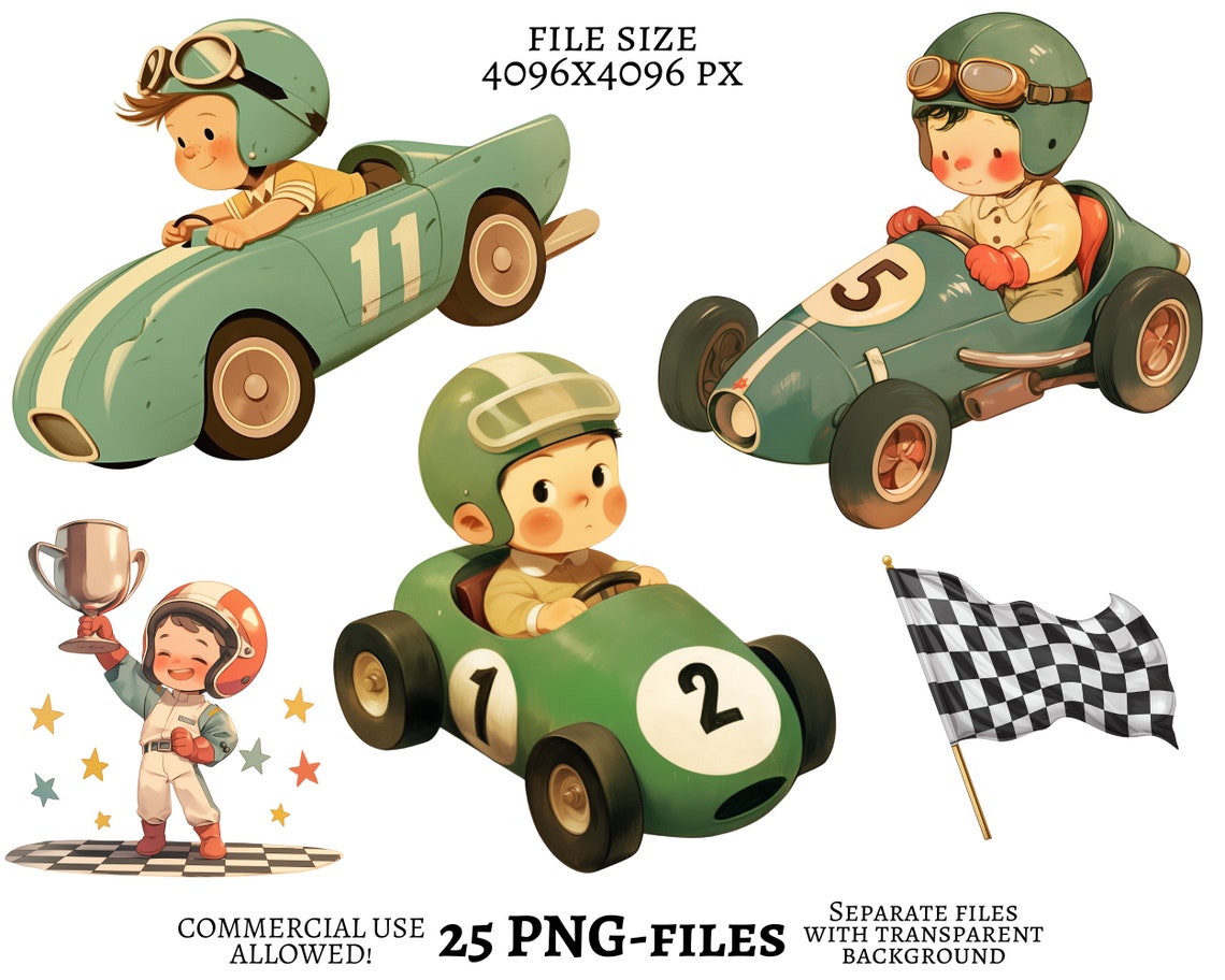 Racing Car Boys CLIPART PNG Files Commercial Use Transparent Background ...
