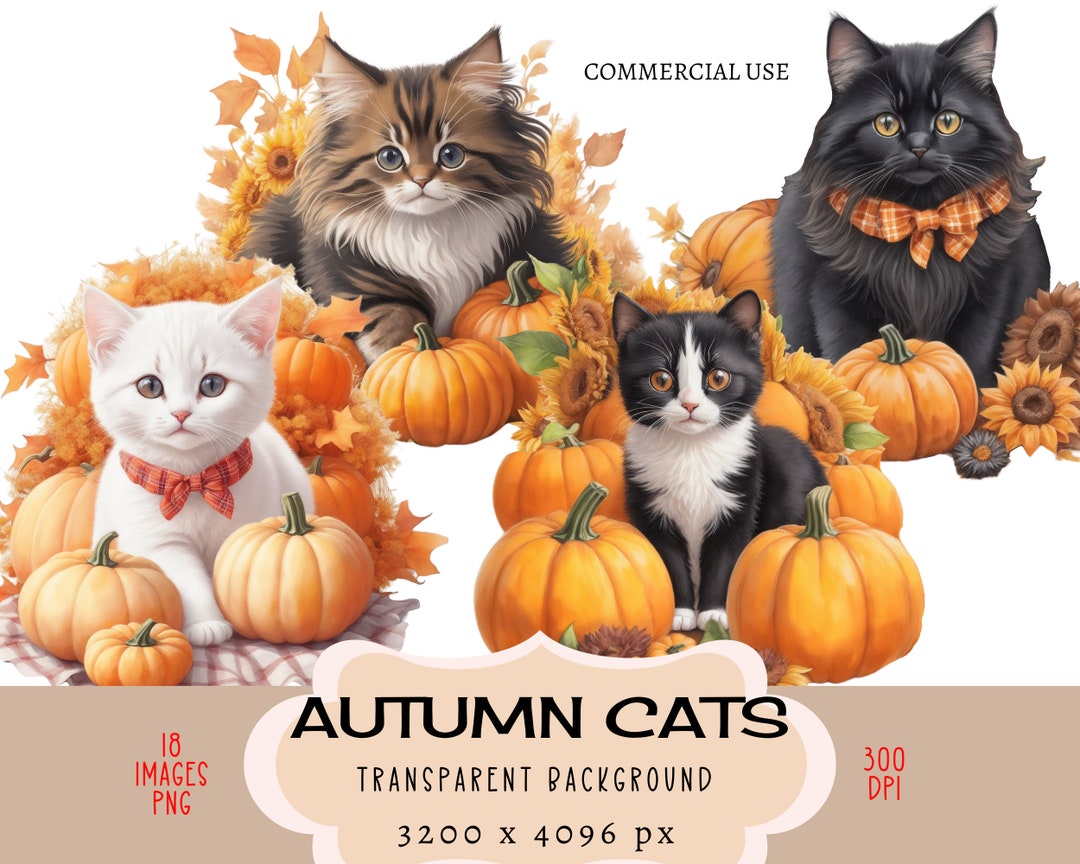 Autumn Cats CLIPART PNG Files Commercial Use Transparent Background ...