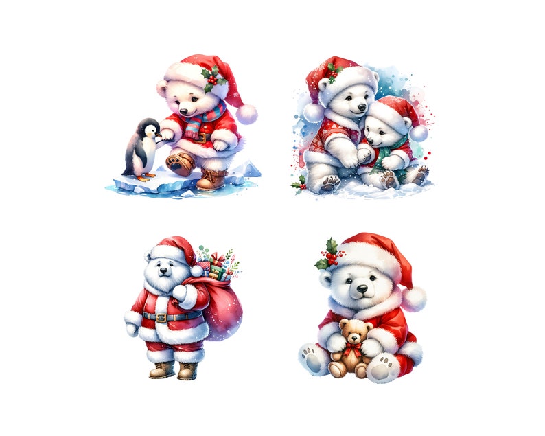 Christmas Polar Bear CLIPART PNG Files, Santa Outfit Sublimation ...