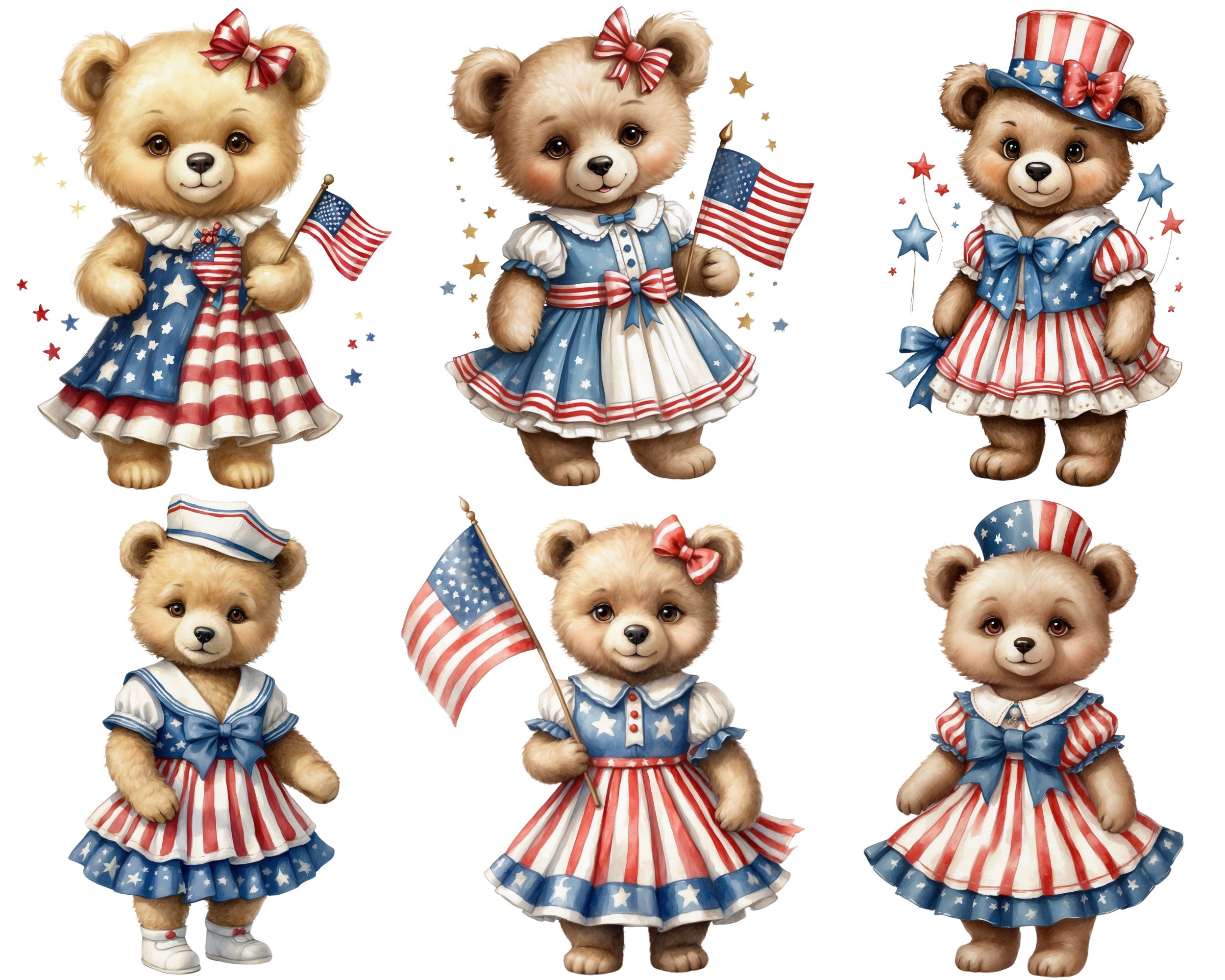 4th of July Teddy Bears CLIPART PNG Files Commercial Use Transparent ...