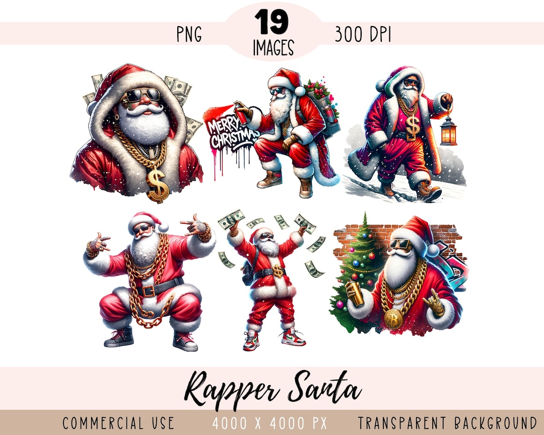 Rapper Santa CLIPART PNG File, Christmas Sublimation, Watercolor Rap ...