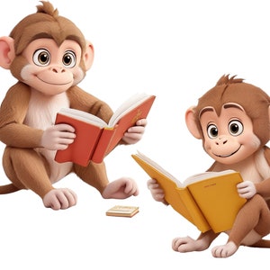 Reading Monkey CLIPART PNG Files, Studying Animal, Commercial Use ...