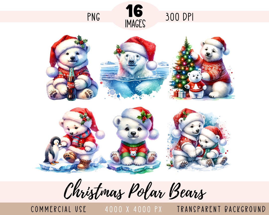 Christmas Polar Bear CLIPART PNG Files, Santa Outfit Sublimation ...