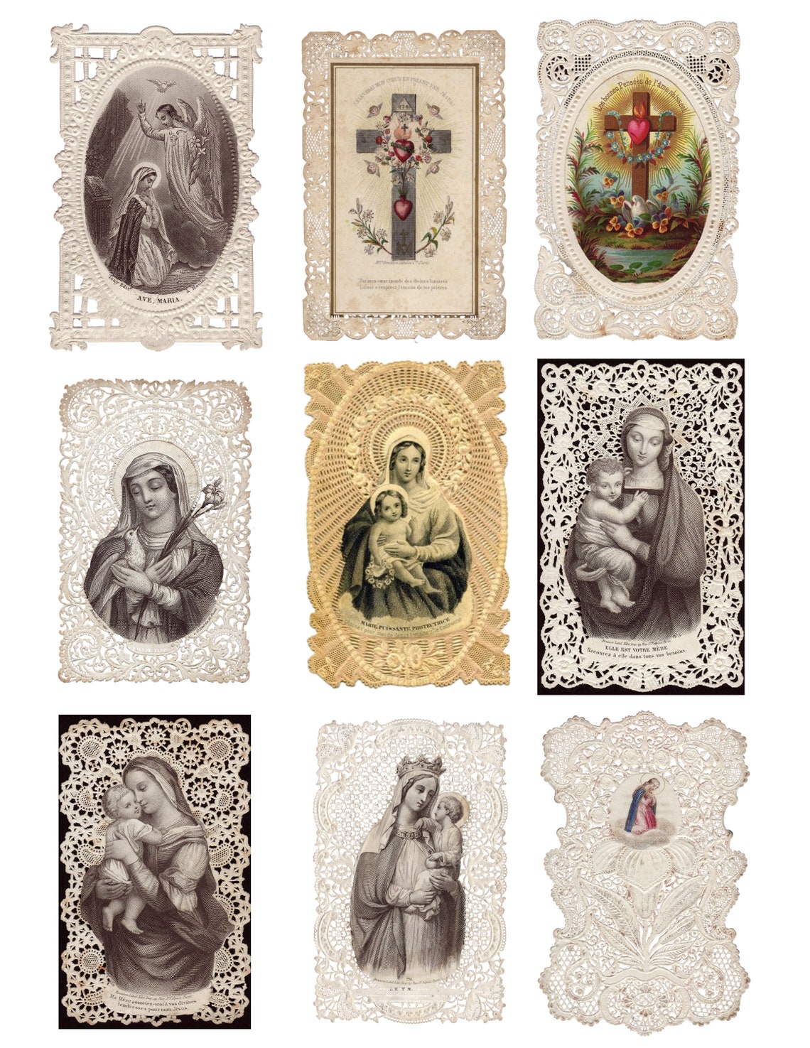 Antique Lace HOLY CARDS Digital Collage Sheet, Christian Ephemera ...