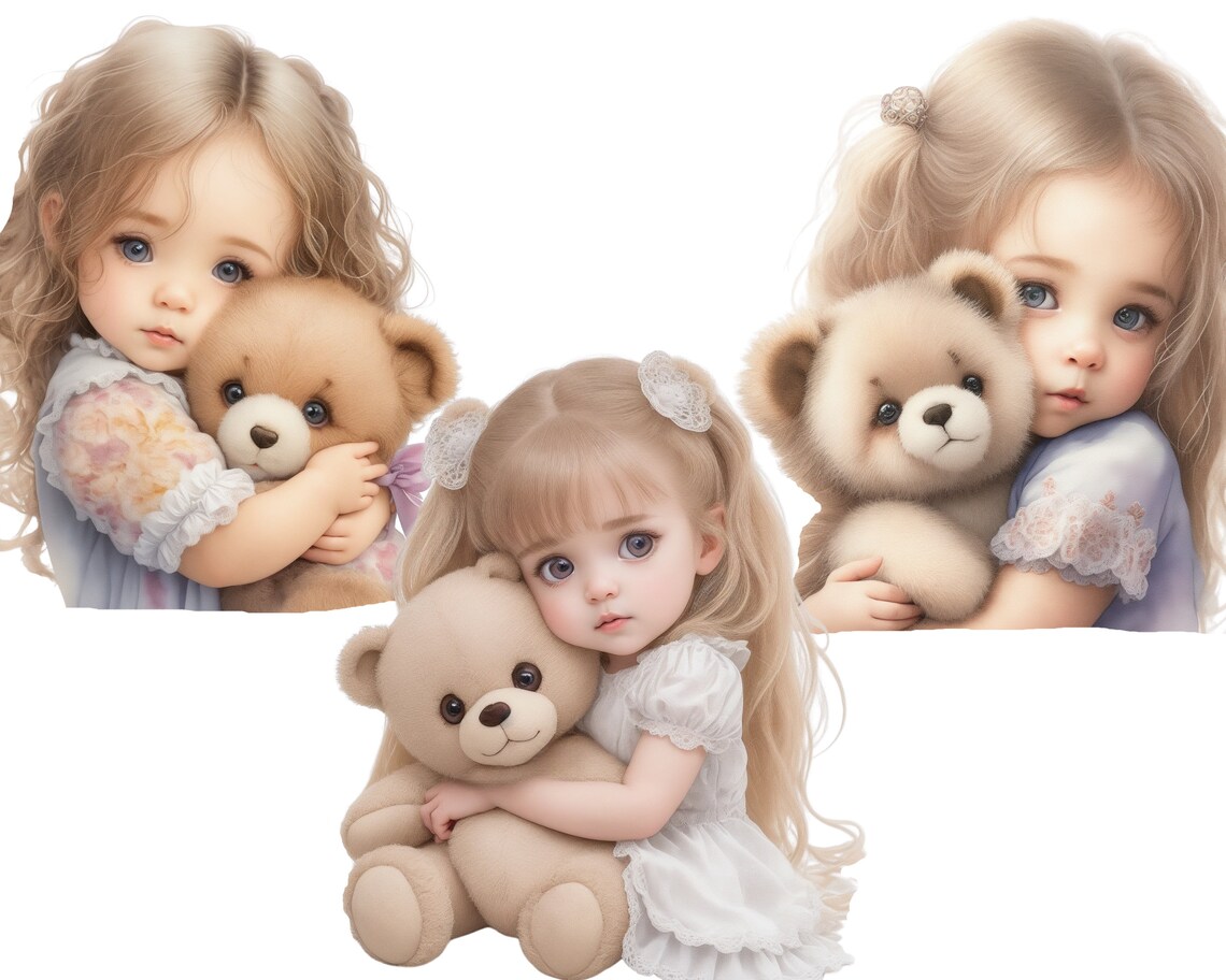 Cute Girls With Teddy Bears CLIPART PNG Files Commercial Use - Etsy