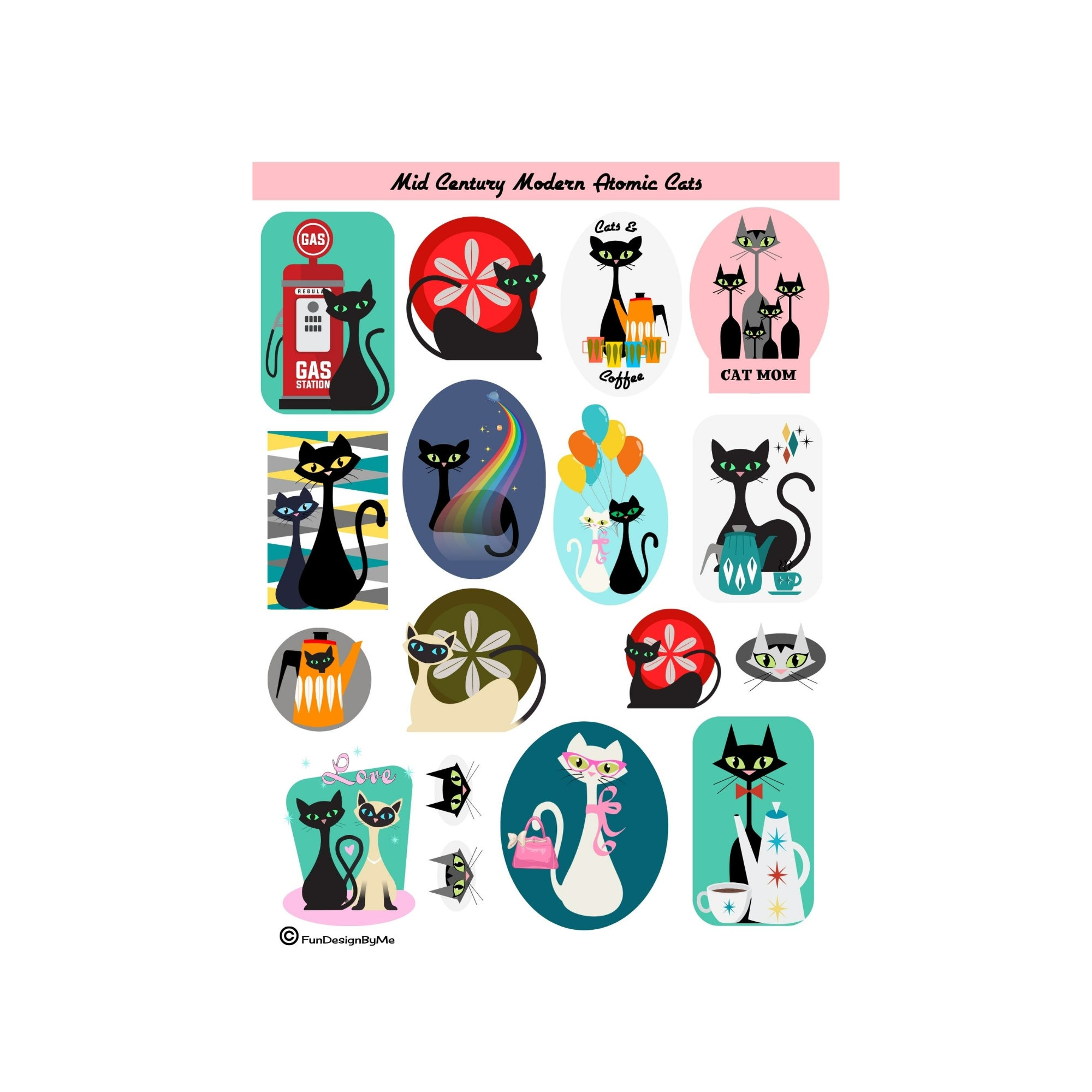 INSTANT DOWNLOAD Atomic Cat Print Pretty in Pink Poster MCM - Etsy