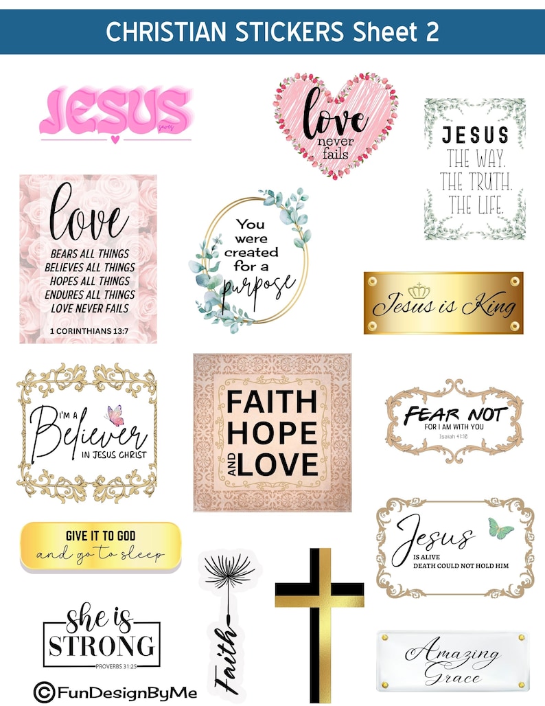 CHRISTIAN STICKERS Digital Collage Sheet, Religious Ephemera ...