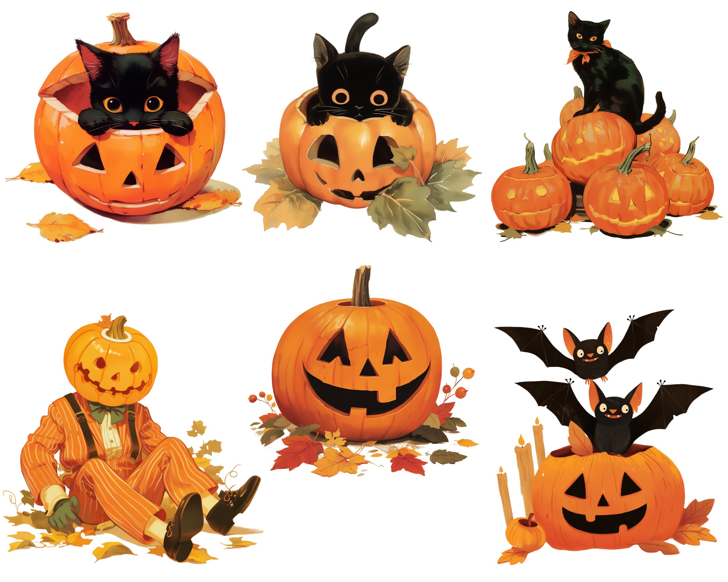 Retro Halloween CLIPART PNG Files Commercial Use Transparent Background ...