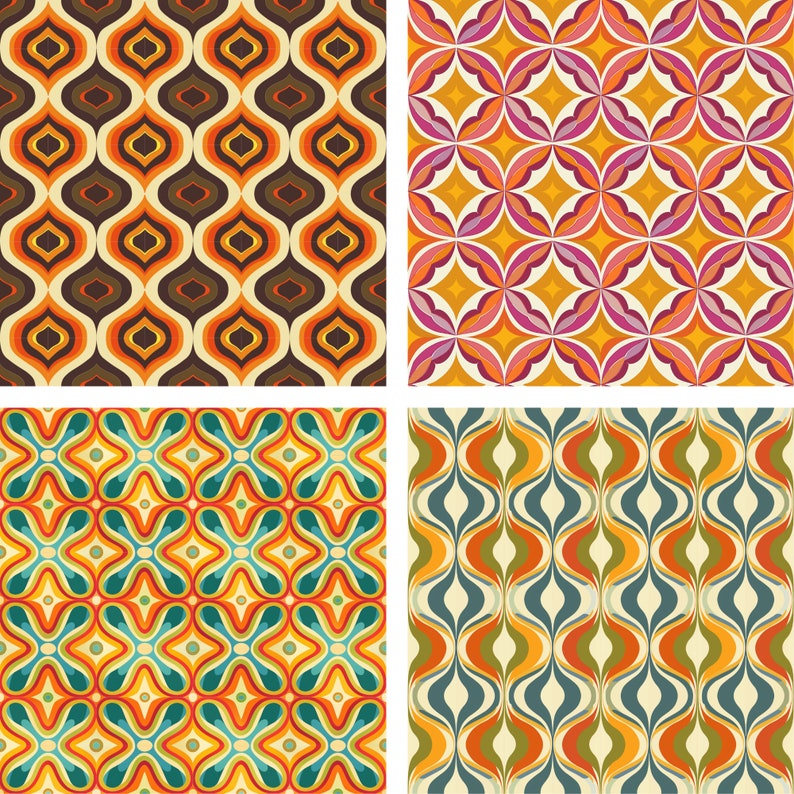 Retro Groovy Digital Papers JPG, Seamless Crafting Paper, Commercial ...