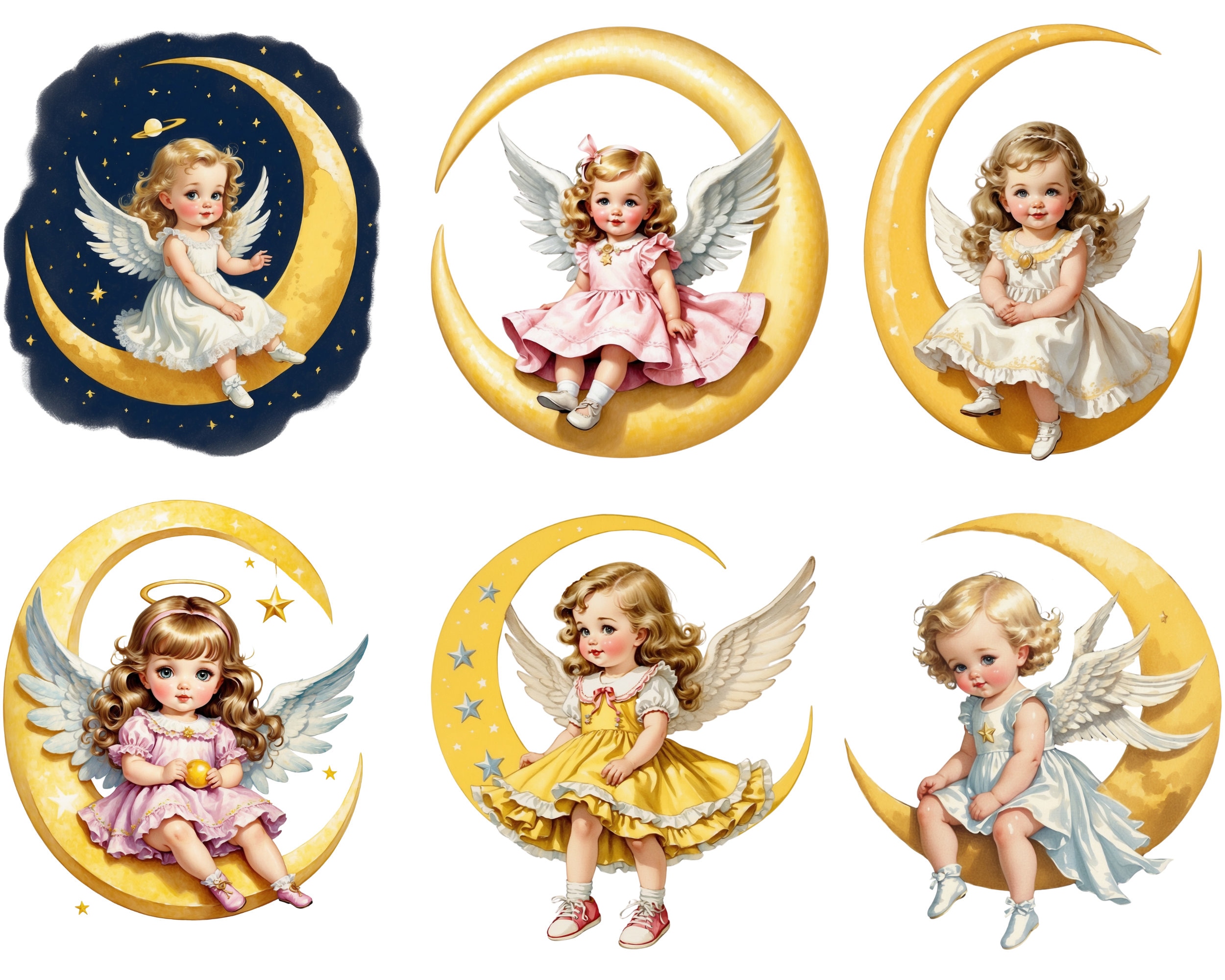 Moon Angels CLIPART PNG Files, Commercial Use Transparent Background ...