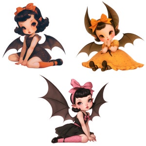 Halloween Bat Girls CLIPART PNG File, Retro Sublimation, Cute Little ...