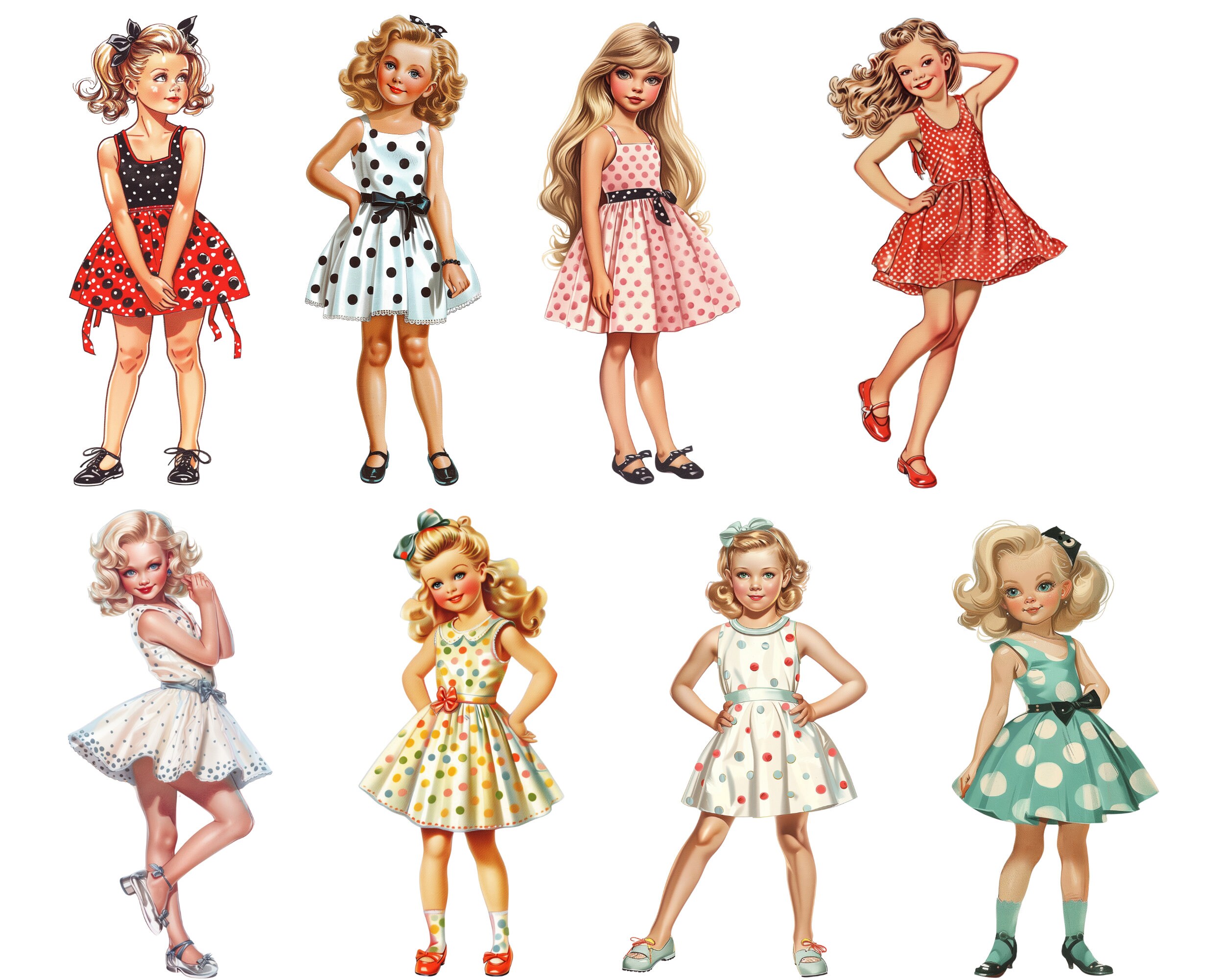 Polka Dot Blonde Girls CLIPART PNG Files Commercial Use Transparent ...