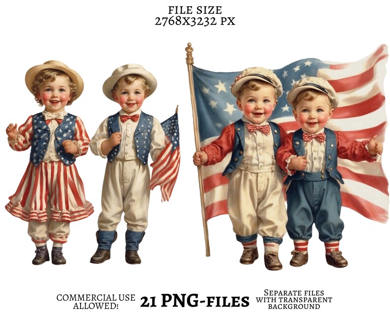 4th of July Boys CLIPART PNG Files Commercial Use Transparent ...