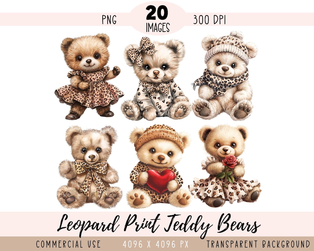 Leopard Print Teddy Bears CLIPART PNG Files, Nursery Plushies ...