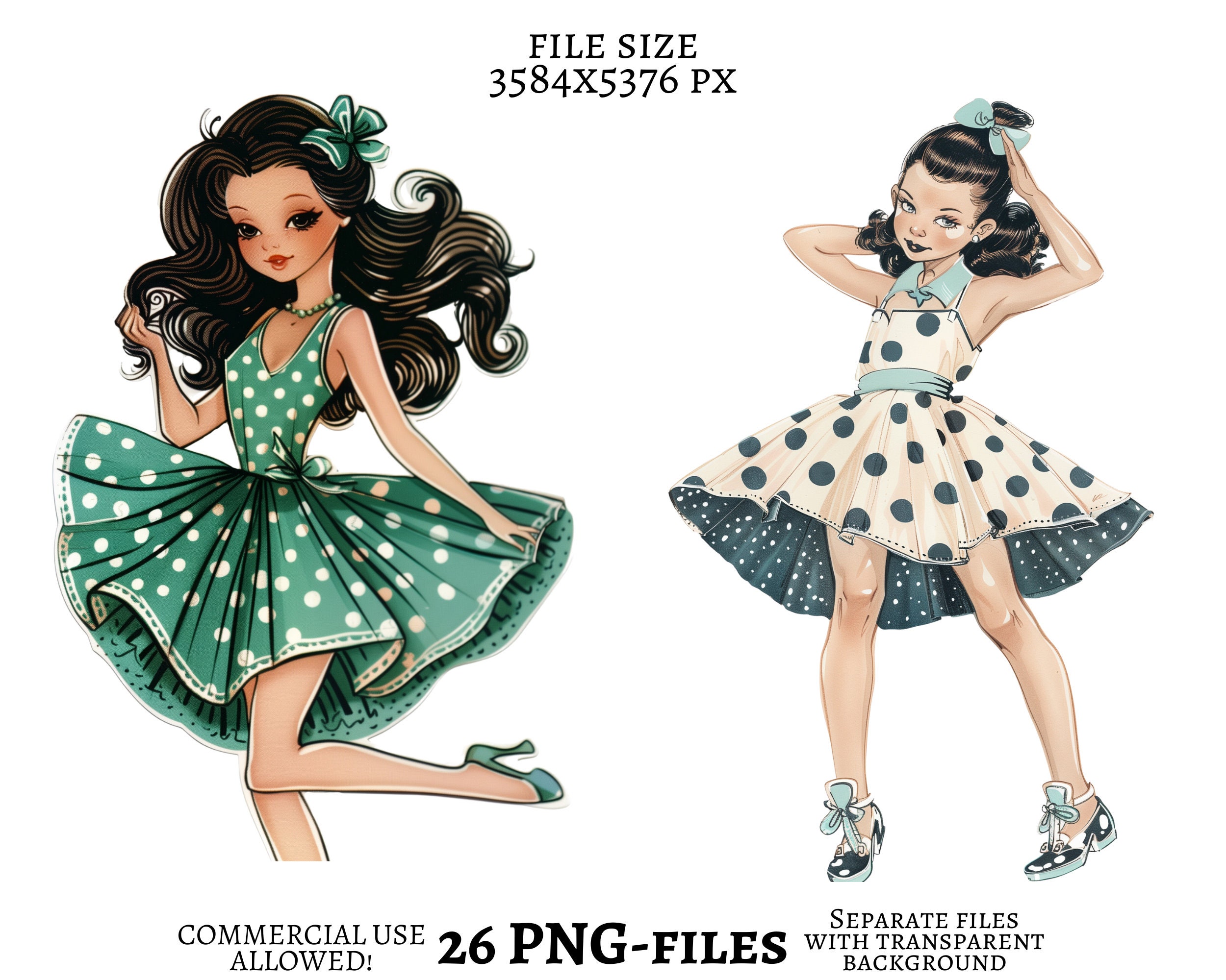 Polka Dot Brunette Girls CLIPART PNG Files Commercial Use Transparent ...