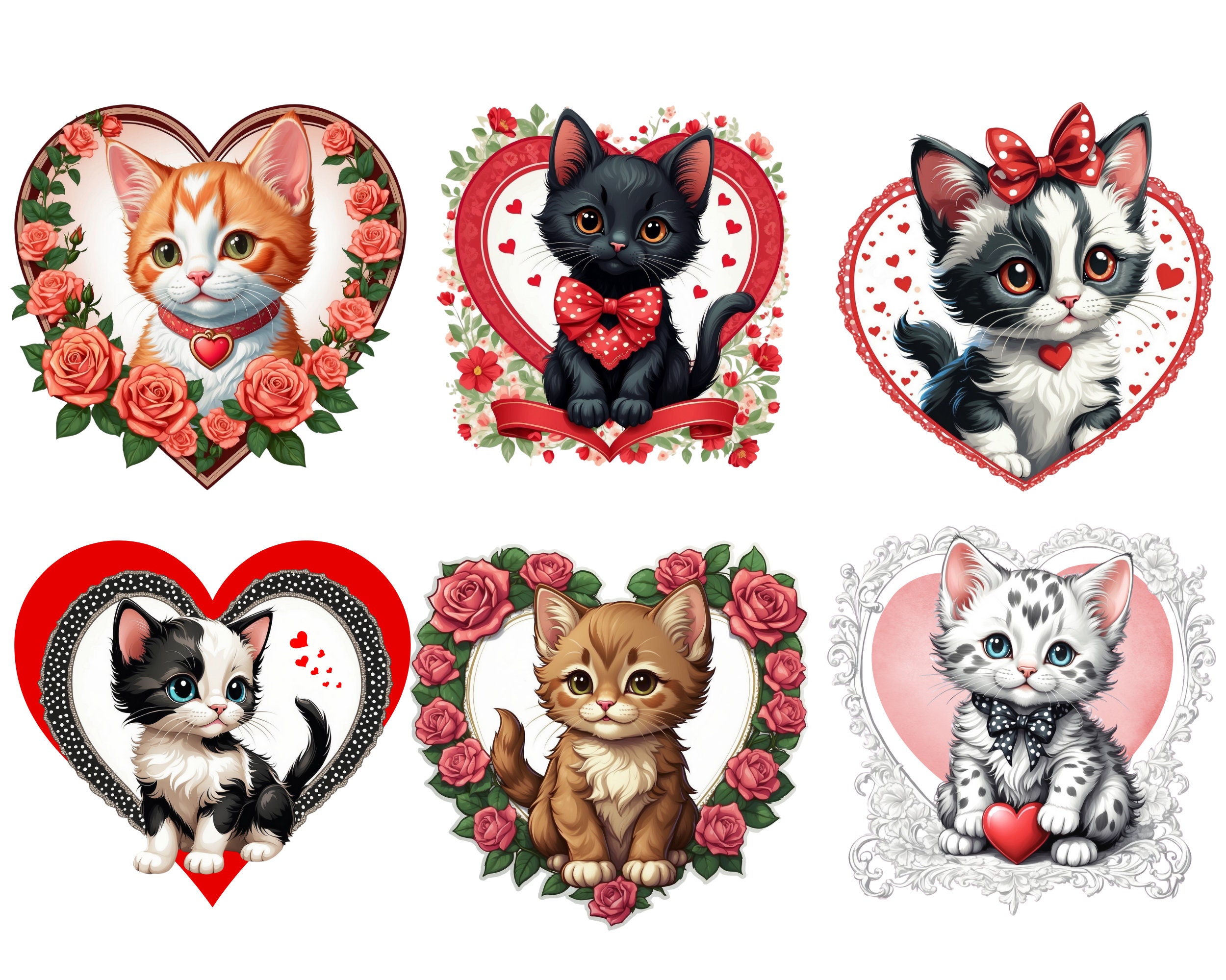 Cats in Hearts CLIPART PNG Files Commercial Use Transparent Background ...