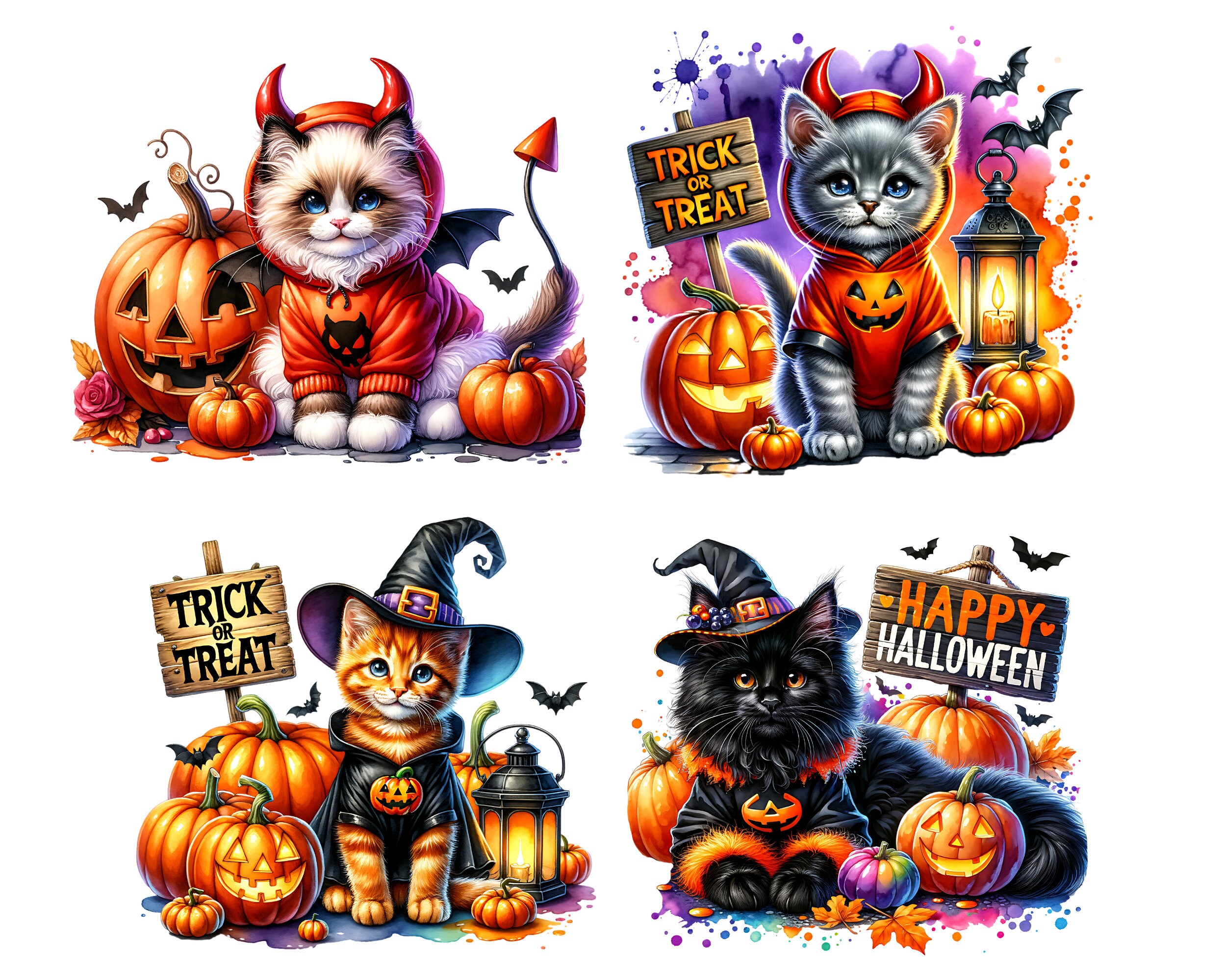 Halloween Cats CLIPART PNG Files, Kitten Sublimation, Autumn Fall ...