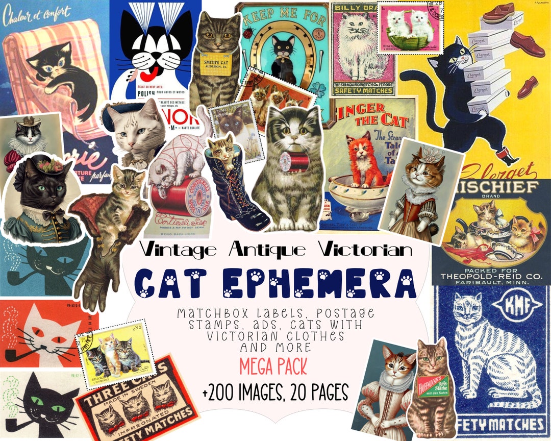 Vintage CAT EPHEMERA Digital Collage Sheet, JPG Files Downloadable ...