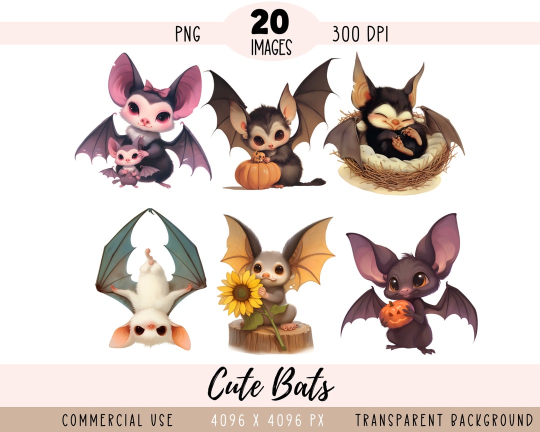 Cute Bats CLIPART PNG Files, Halloween Sublimation, Autumn Fall Pumpkin ...