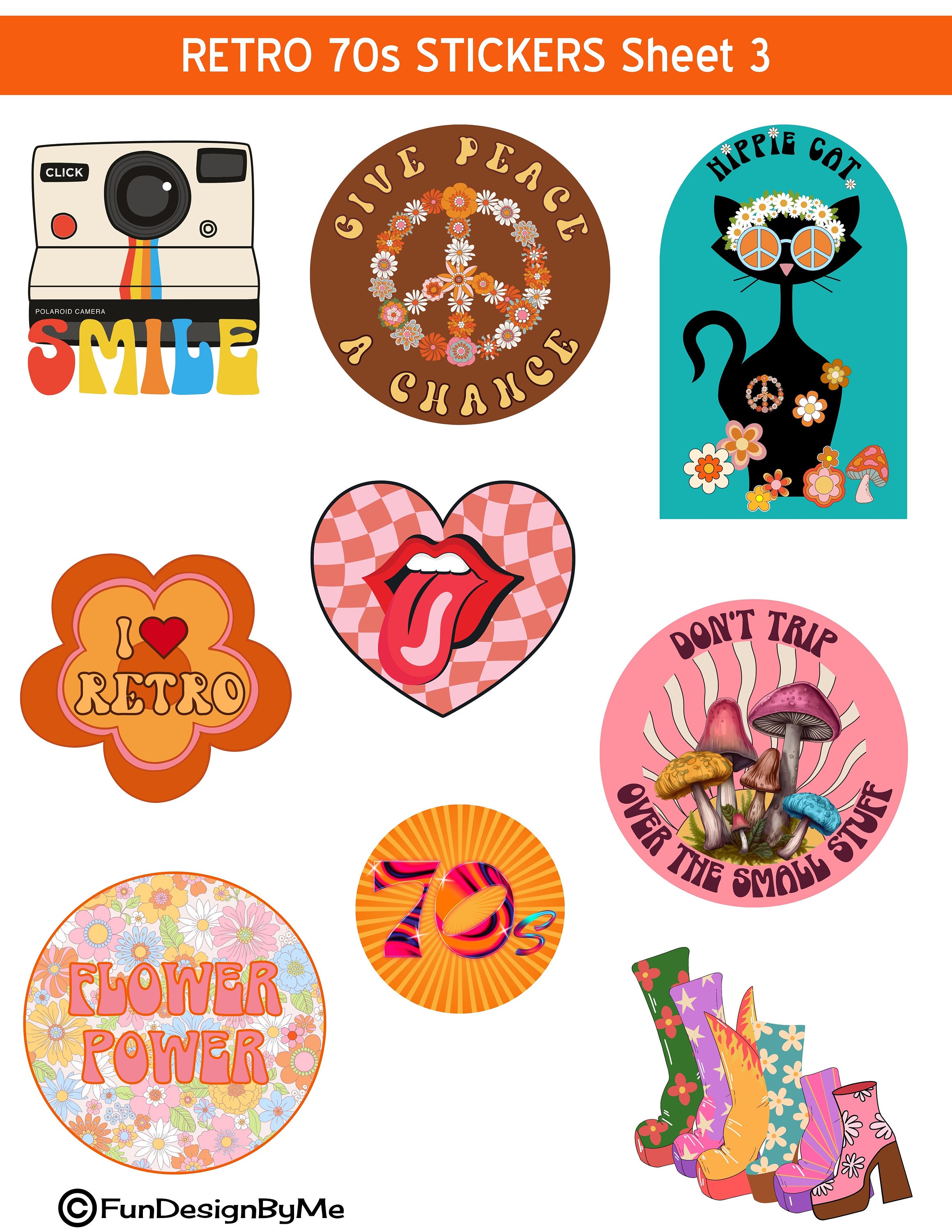 RETRO 70s STICKERS, Downloadable Printable JPG File Instant Download ...
