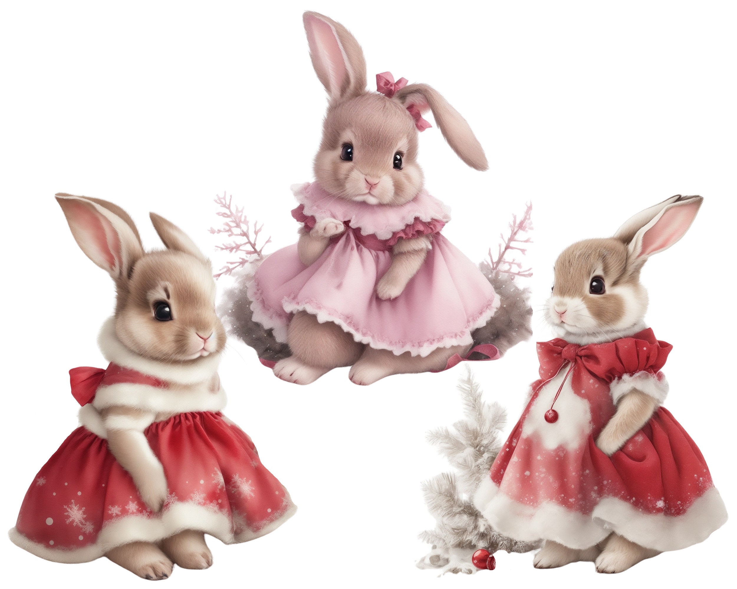Christmas Bunny CLIPART PNG Files Commercial Use Transparent - Etsy