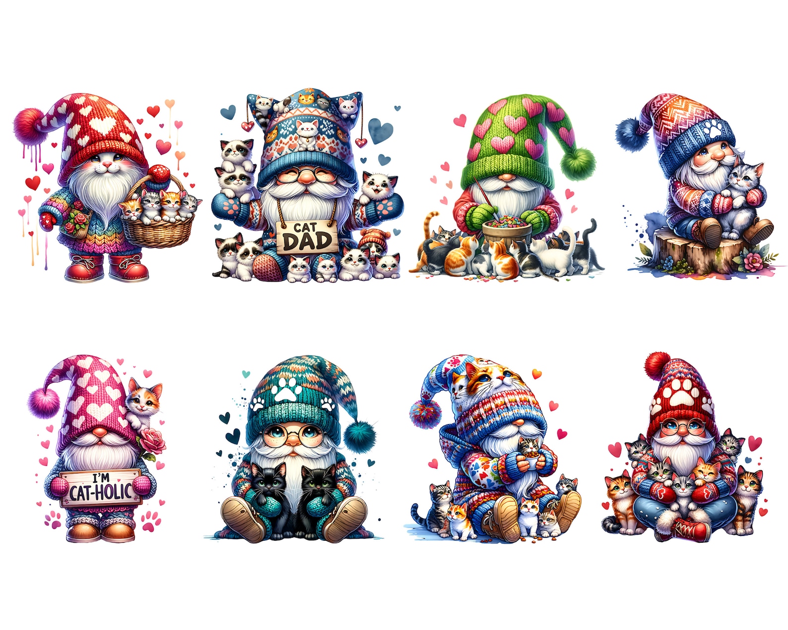Cat Lover Gnomes CLIPART PNG Files, Pet Gnome Sublimation, Kitten Kitty ...