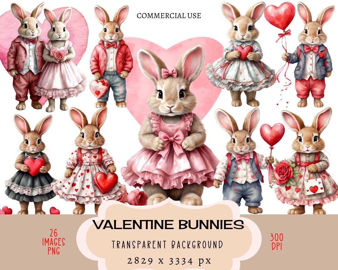 Valentine Bunnies CLIPART PNG File Commercial Use Transparent ...
