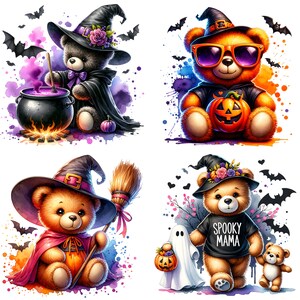 Halloween Teddy Bears CLIPART PNG File, Wizard Sublimation, Witch Broom ...