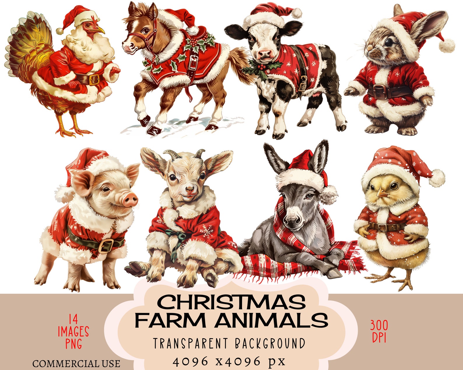 Christmas Farm Animal CLIPART PNG Files Commercial Use Transparent ...