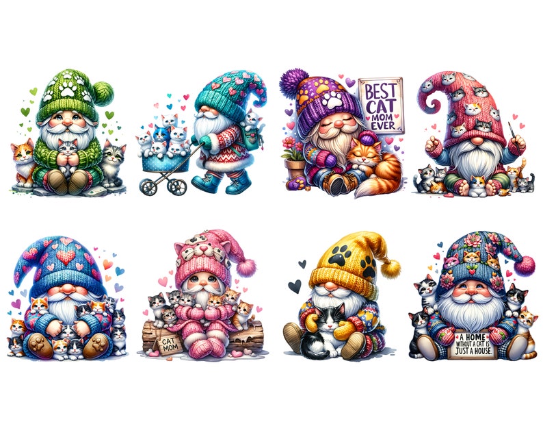 Cat Lover Gnomes CLIPART PNG Files, Pet Gnome Sublimation, Kitten Kitty ...