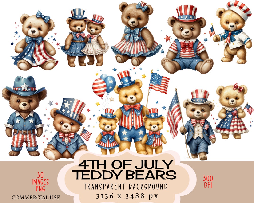 4th of July Teddy Bears CLIPART PNG Files Commercial Use Transparent ...
