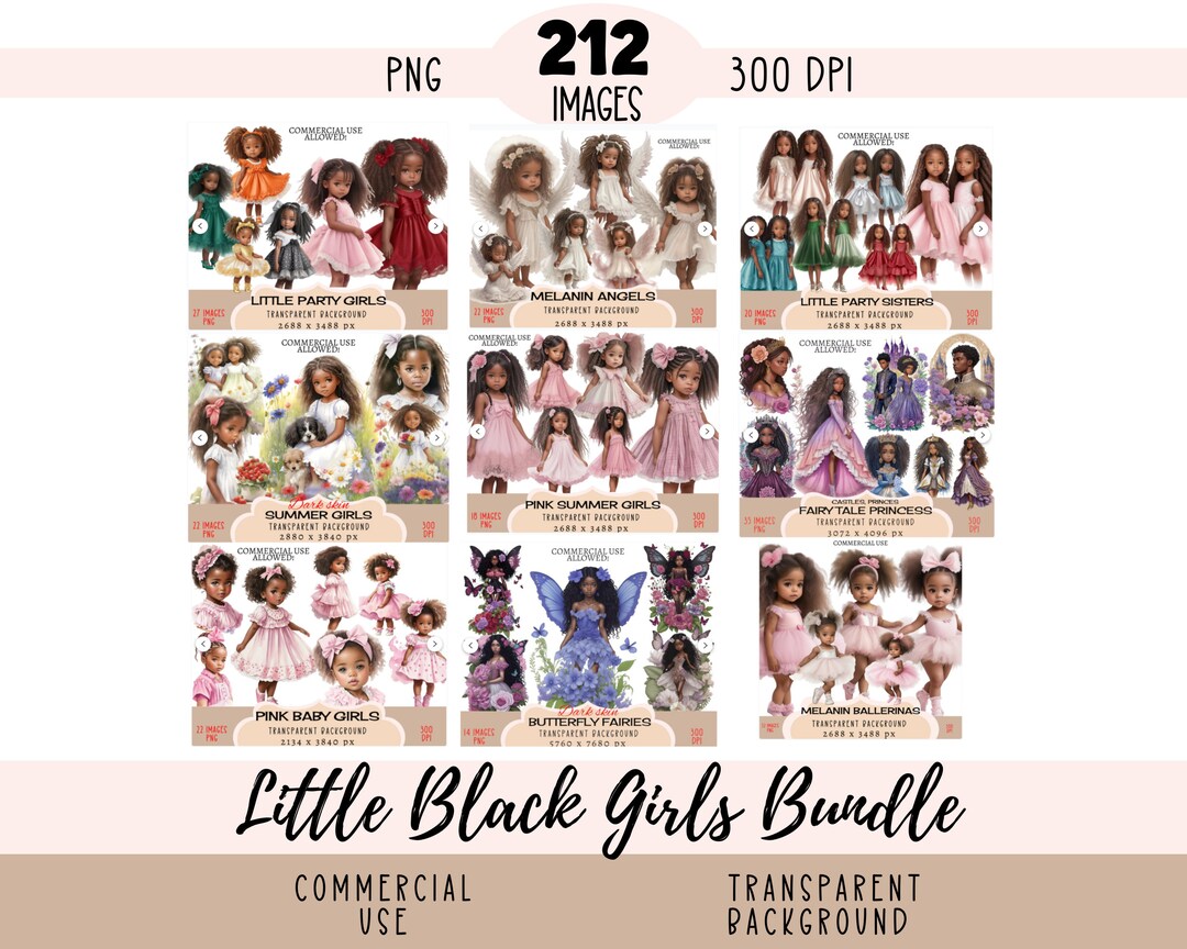 Black Girls Bundle CLIPART PNG Files, Watercolor Little Melanin Girl ...