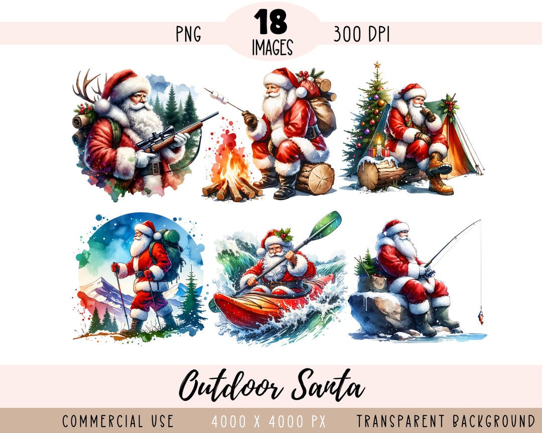 Outdoor Santa CLIPART PNG Files, Watercolor Christmas Sublimation ...