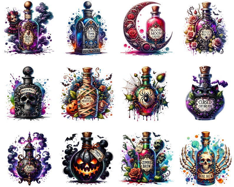 Halloween Potion Bottles CLIPART PNG Files, Magic Poison Sublimation ...