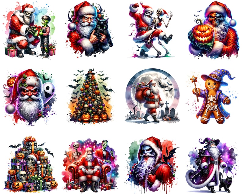 Christmas Halloween CLIPART PNG Files, Scary Santa Sublimation, Bad ...