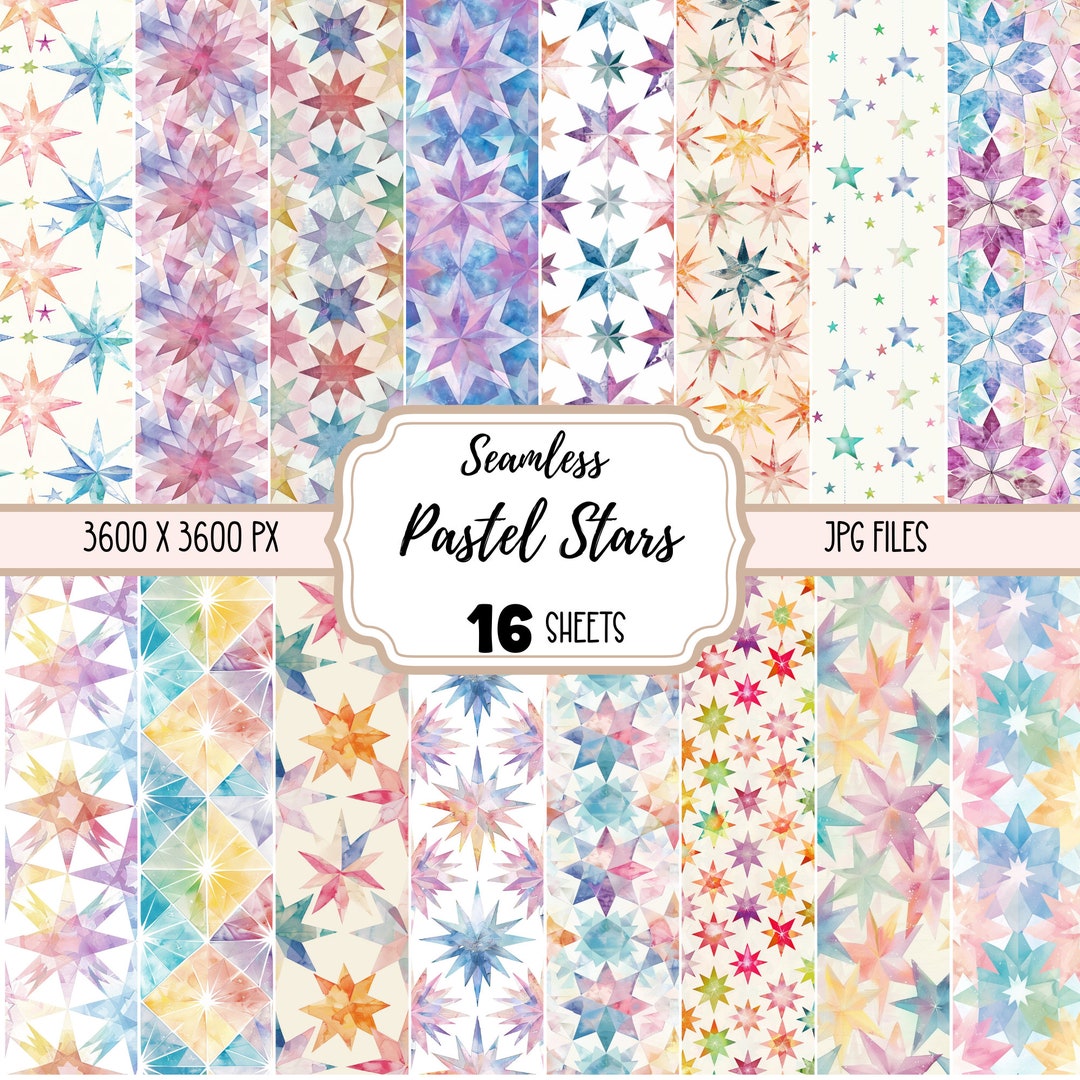 Pastel Stars Digital Papers JPG, Seamless Crafting Paper, Commercial ...