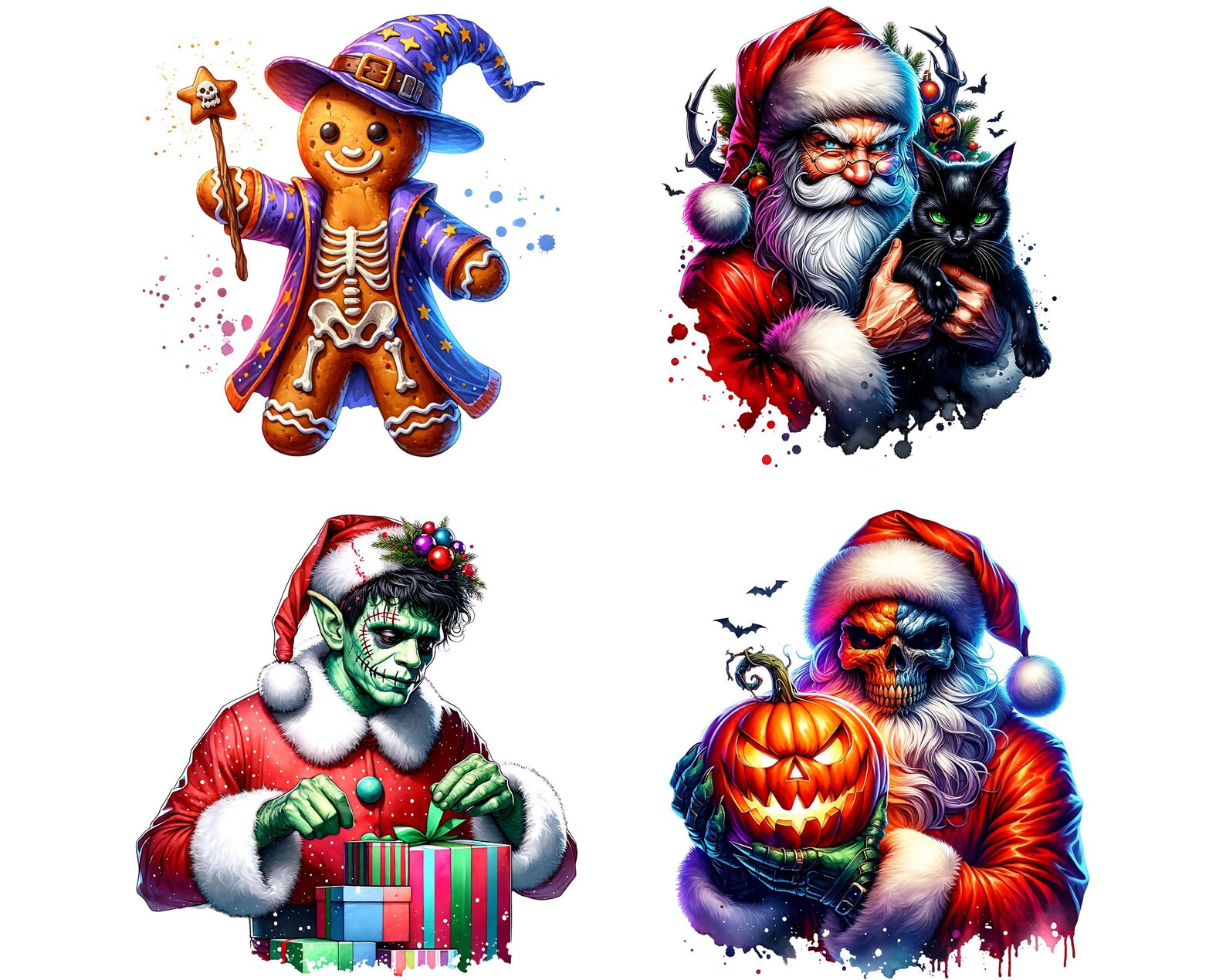Christmas Halloween CLIPART PNG Files, Scary Santa Sublimation, Bad ...