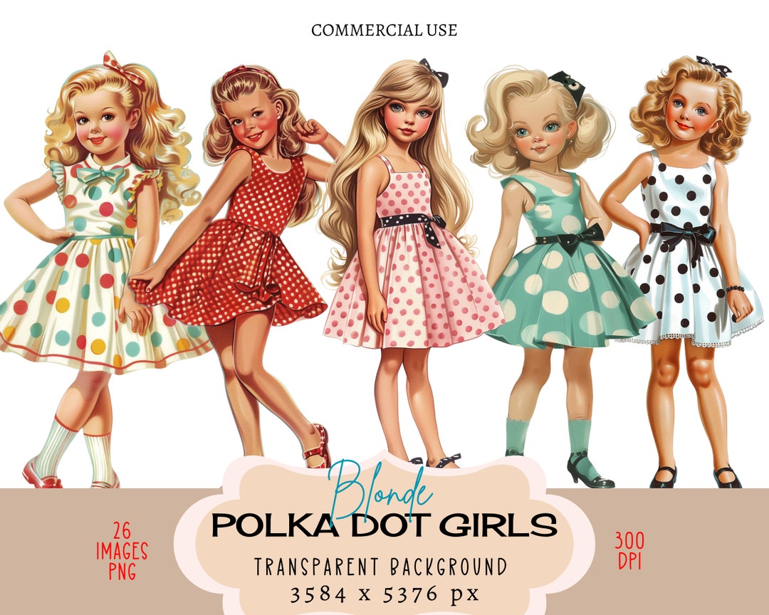 Polka Dot Blonde Girls CLIPART PNG Files Commercial Use Transparent ...