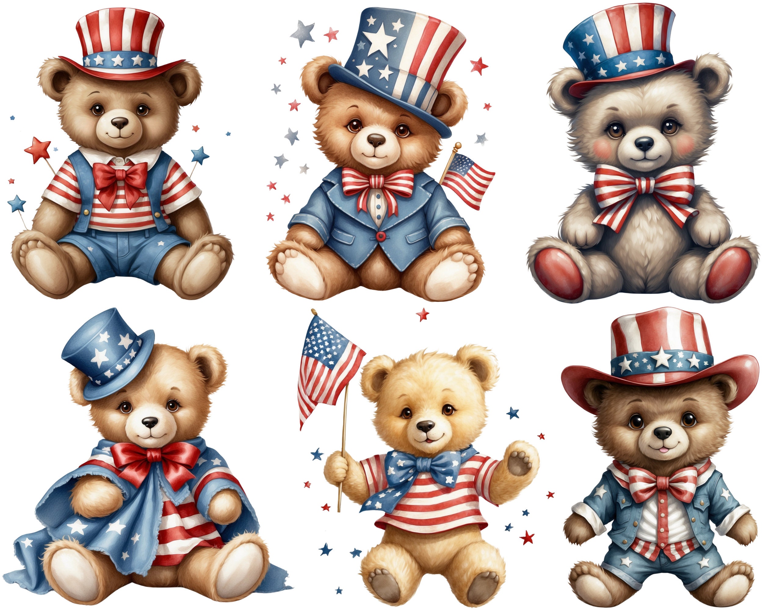 4th of July Teddy Bears CLIPART PNG Files Commercial Use Transparent ...